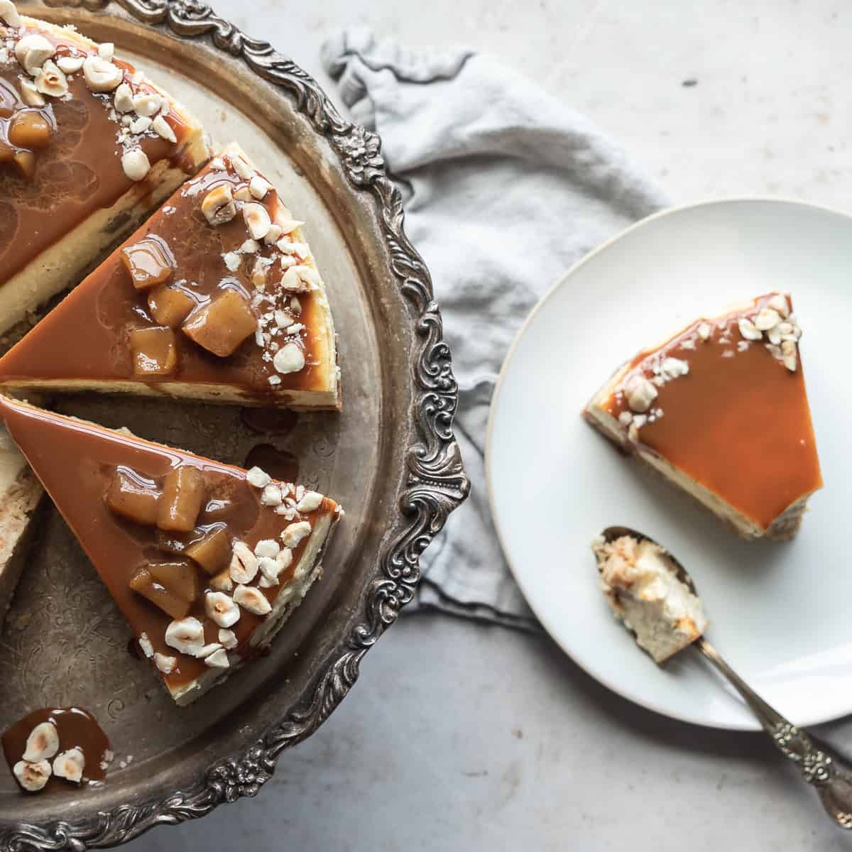 Brandied Pear Cheesecake With Brown Butter Hazelnut Crust