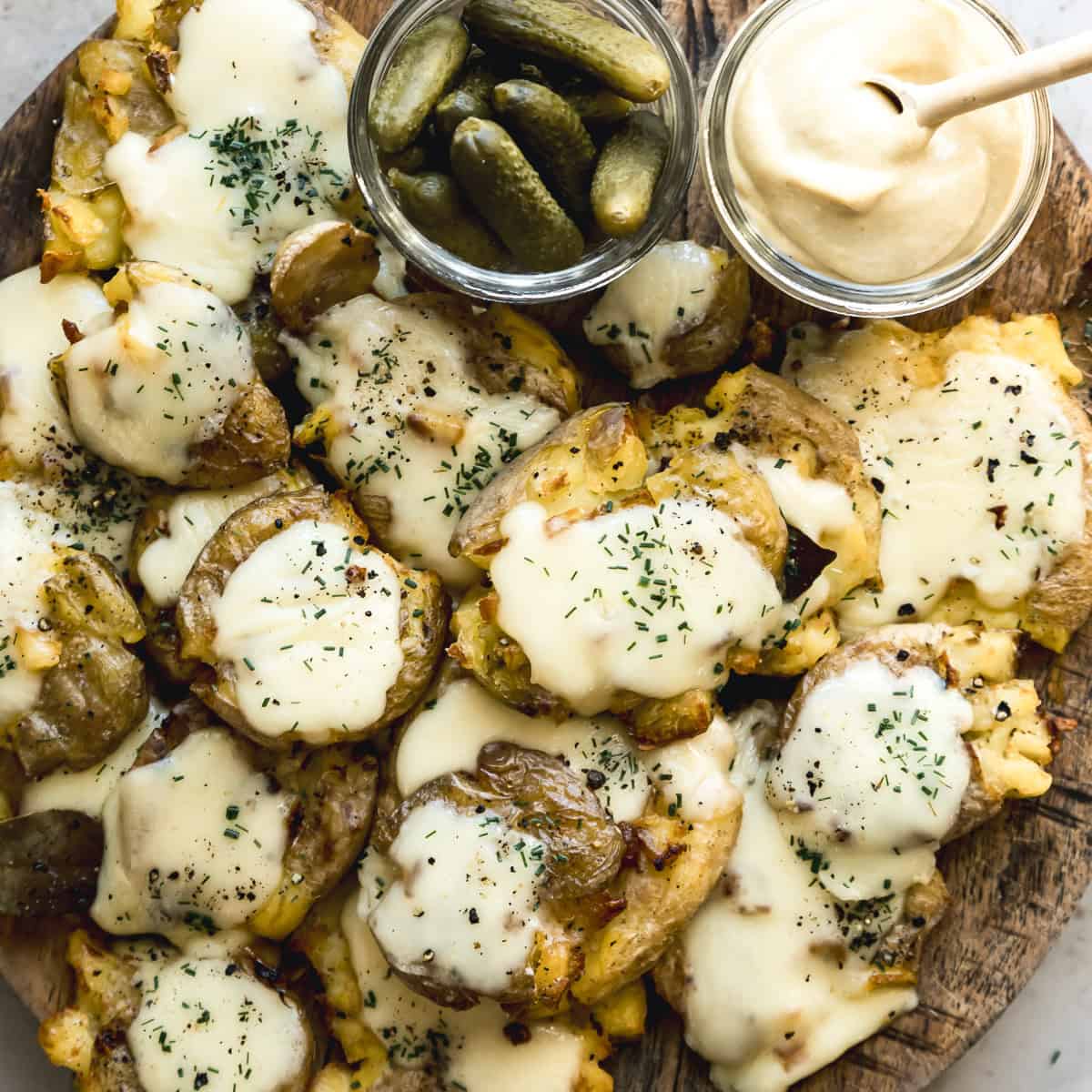 Smashed Raclette Potatoes - with garlic bay leaf butter