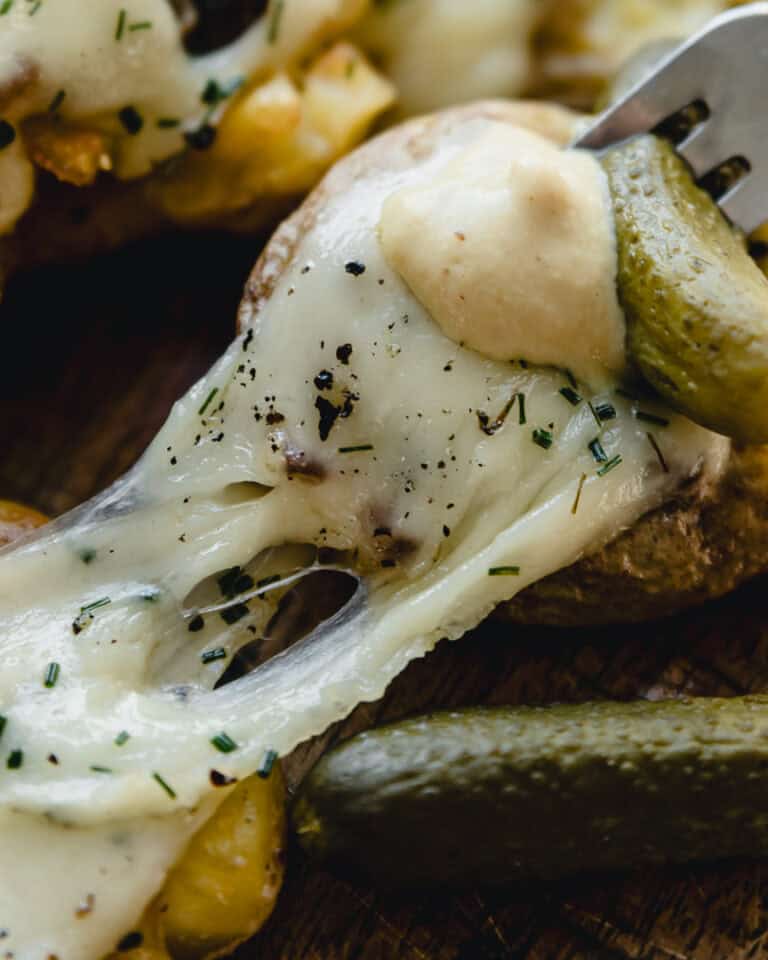 Smashed Raclette Potatoes - with garlic bay leaf butter