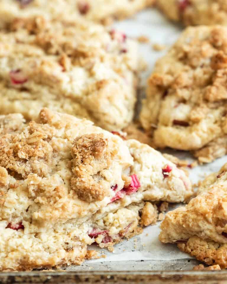 Rhubarb Crumble Scones with crystallized ginger